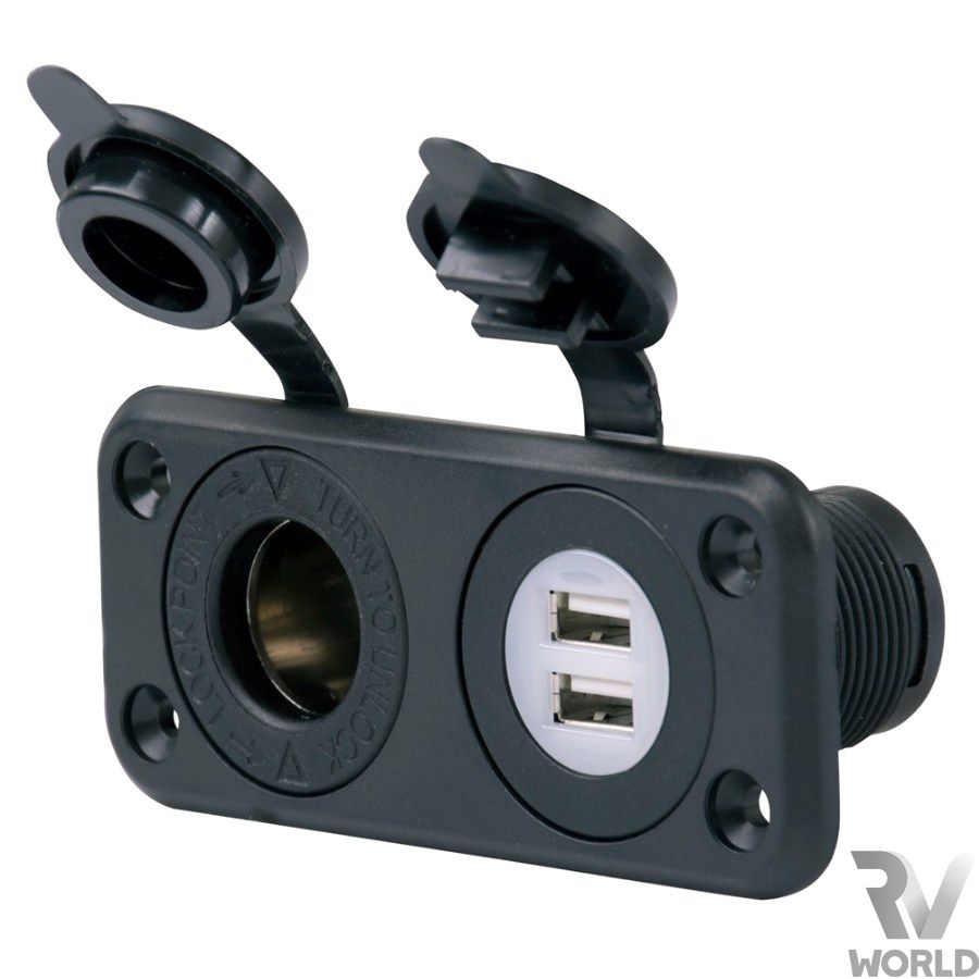 12V Socket with Dual USB Charger Flush Mounted Shop RV World NZ